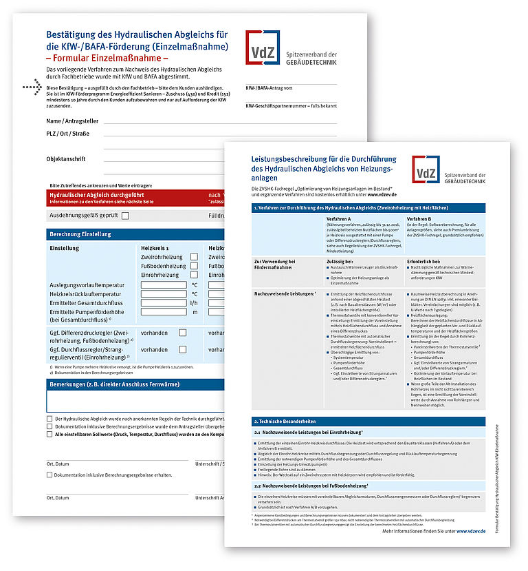 VdZ-Formulare zur Bestätigung des hydraulischen Abgleichs: Entfristung ... VdZ-Formulare zur Bestätigung des hydraulischen Abgleichs: Entfristung ...