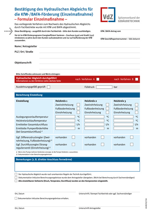 Neue VdZ-Formulare zur Bestätigung des hydraulischen Abgleichs | IKZ Neue VdZ-Formulare zur Bestätigung des hydraulischen Abgleichs | IKZ