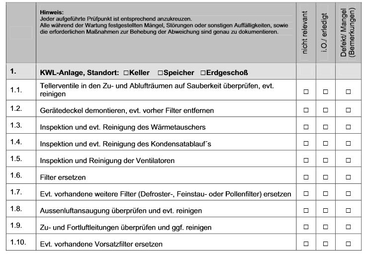 Checkliste für Wartungsarbeiten an KWL-Anlagen: IKZ.DE